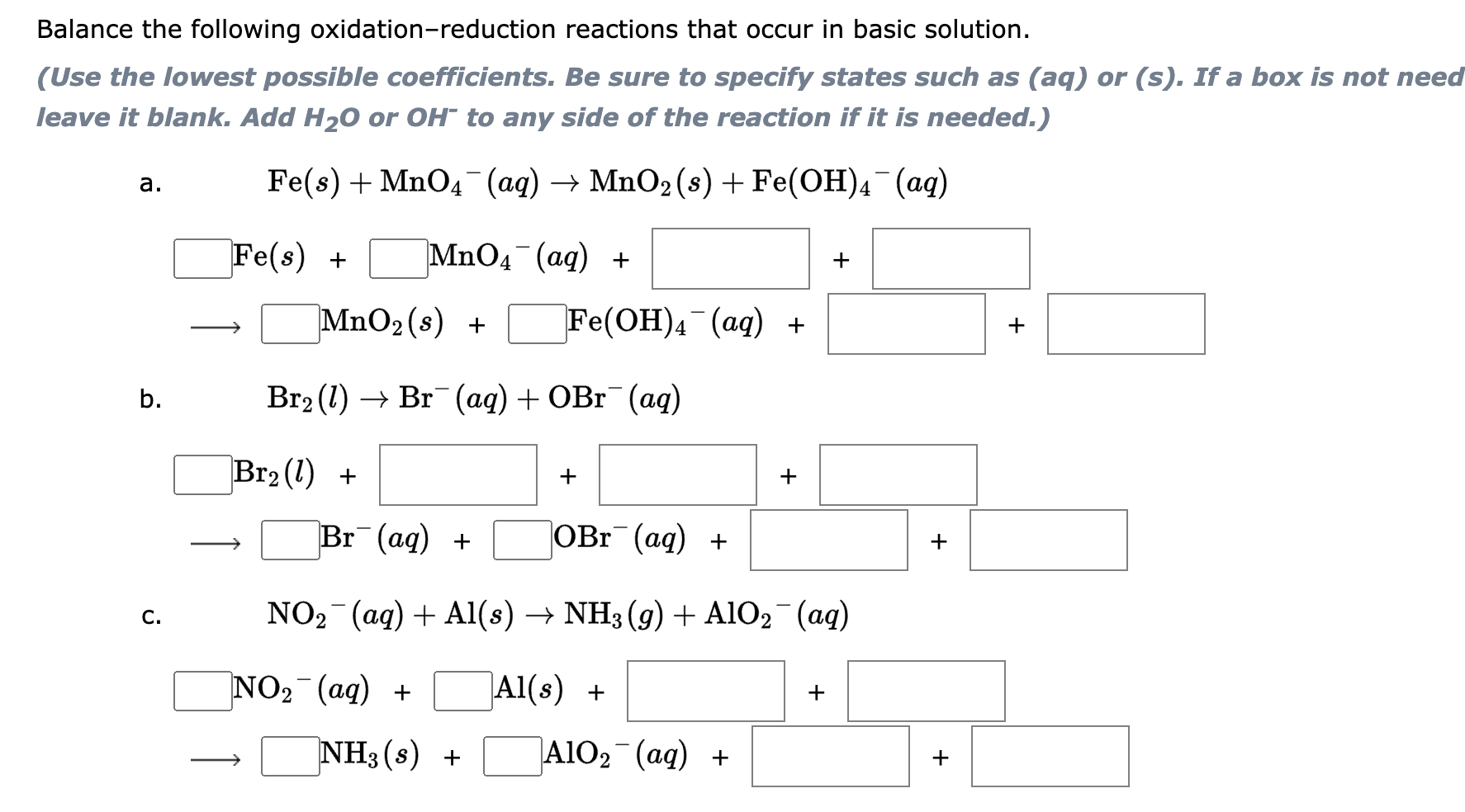 Solved Balance the following oxidation–reduction reactions | Chegg.com
