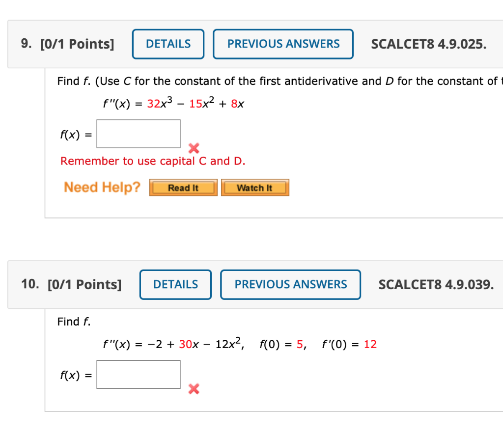 Solved 9. [0/1 Points] DETAILS PREVIOUS ANSWERS SCALCET8 | Chegg.com