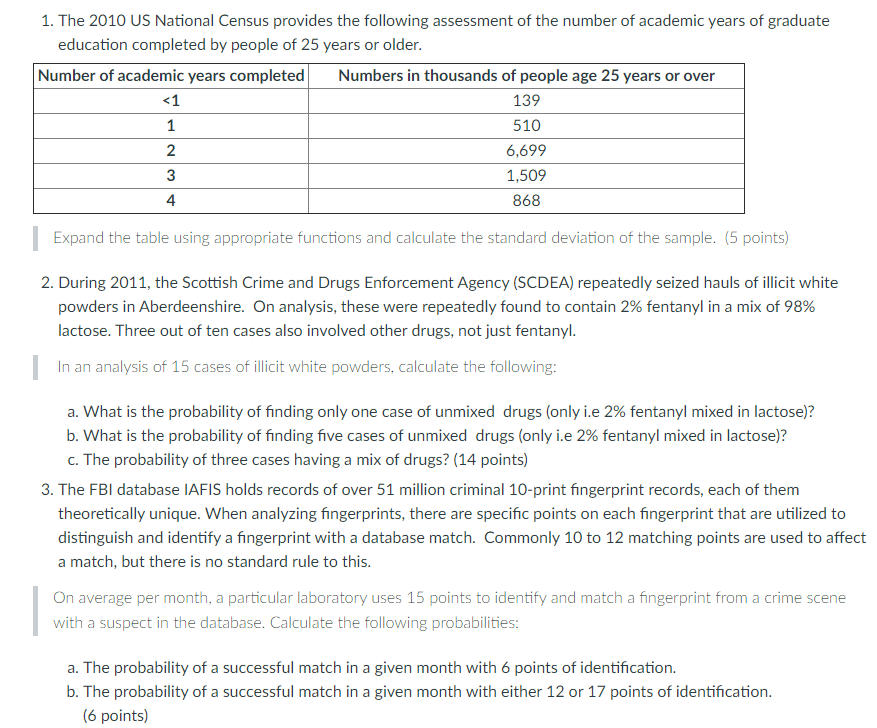 Solved 1. The 2010 US National Census provides the following | Chegg.com
