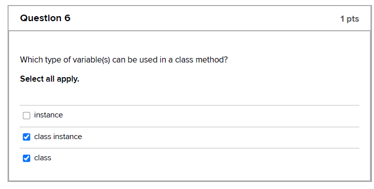 Solved Which type of variable(s) can be used in a class | Chegg.com