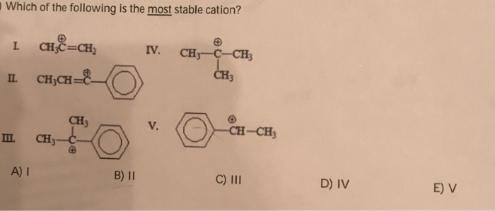 Solved Which of the following is the most stable cation? 田 | Chegg.com
