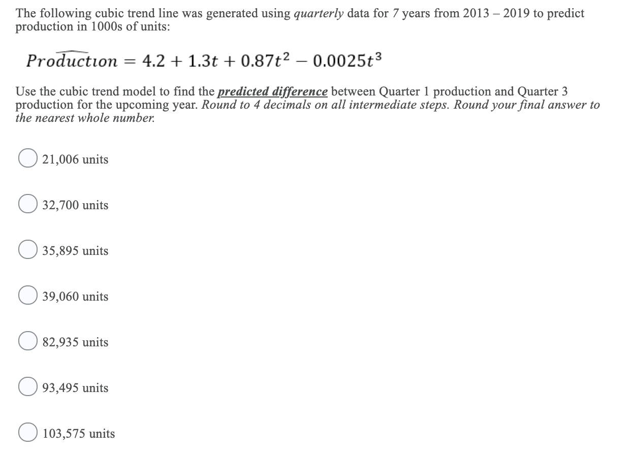 Solved The following cubic trend line was generated using | Chegg.com