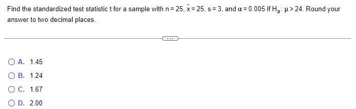Solved Find the standardized test statistic t for a sample | Chegg.com