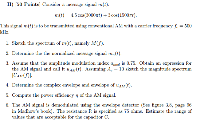 Solved II) [50 Points] Consider a message signal m(t). | Chegg.com