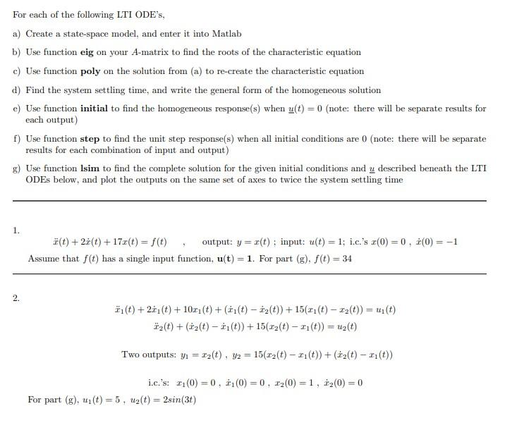 For each of the following LTI ODE's, a) Create a | Chegg.com