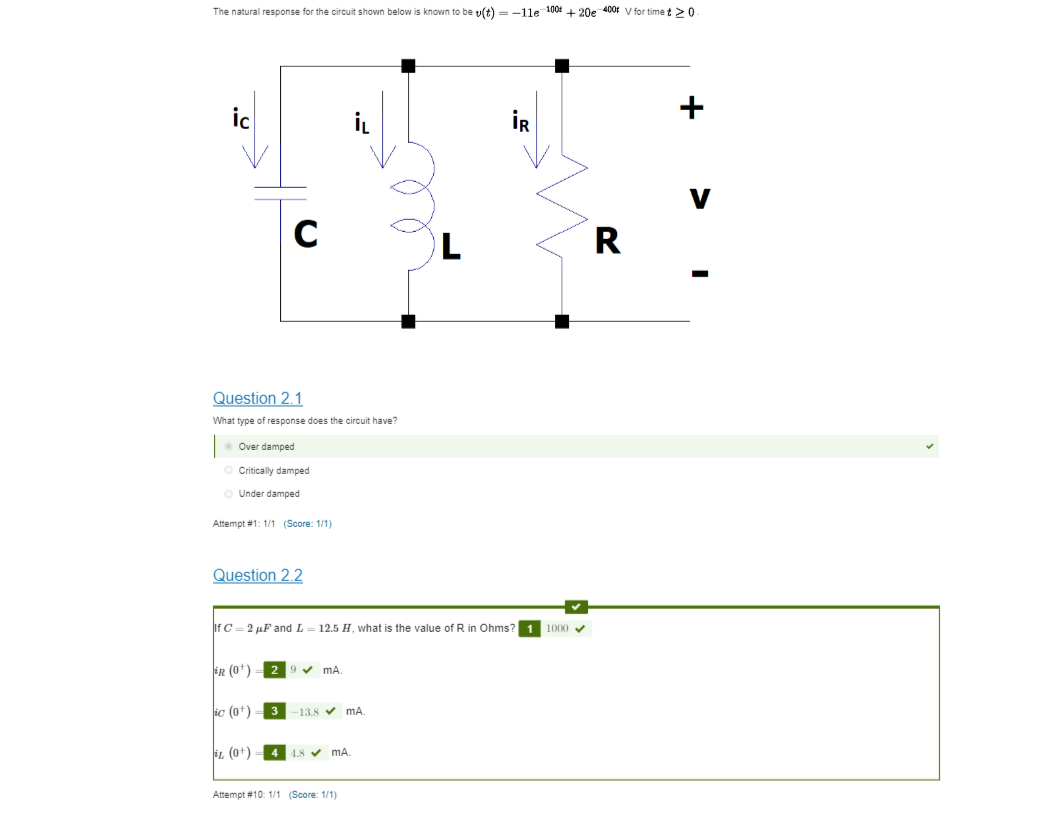 Solved The natural response for the circuit shown below is | Chegg.com