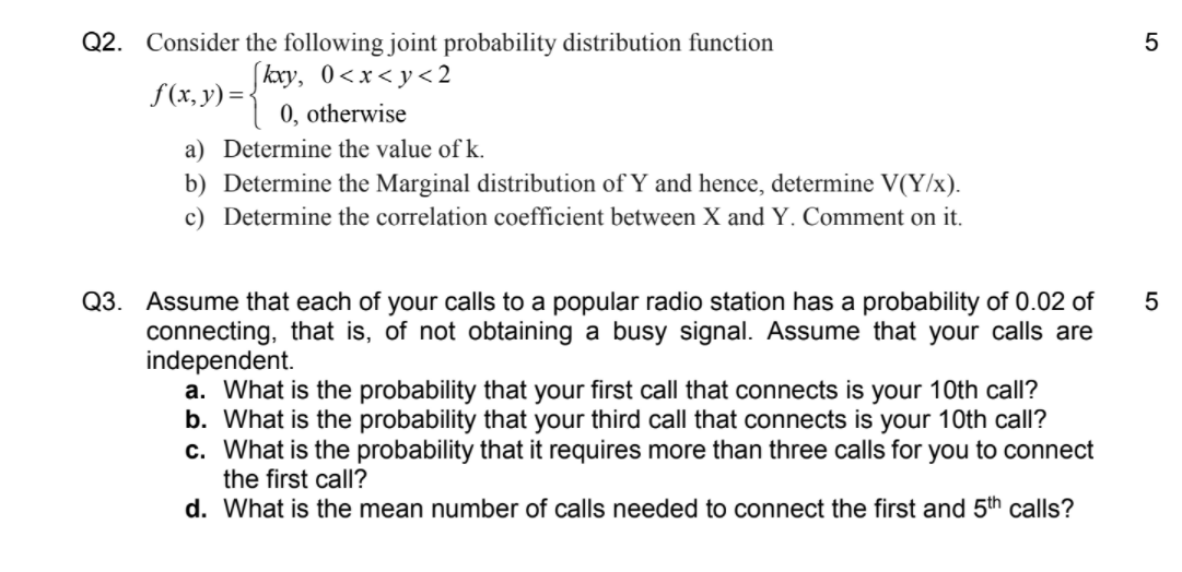 Solved 5 Q2. Consider the following joint probability | Chegg.com
