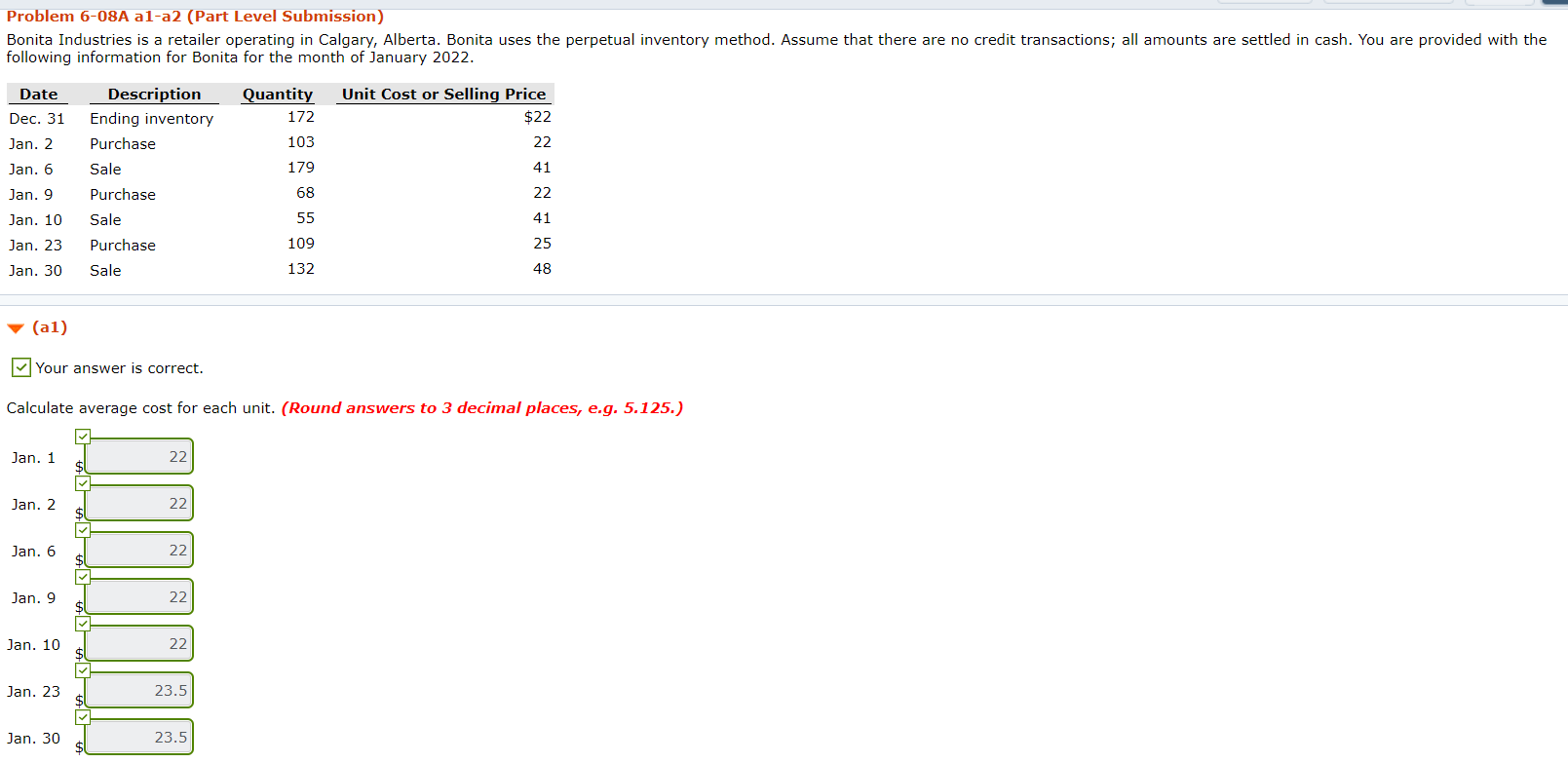 Solved Problem 6-08A al-a2 (Part Level Submission) Bonita | Chegg.com