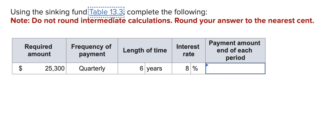 Solved Using the sinking fund Table 13.3 complete the | Chegg.com