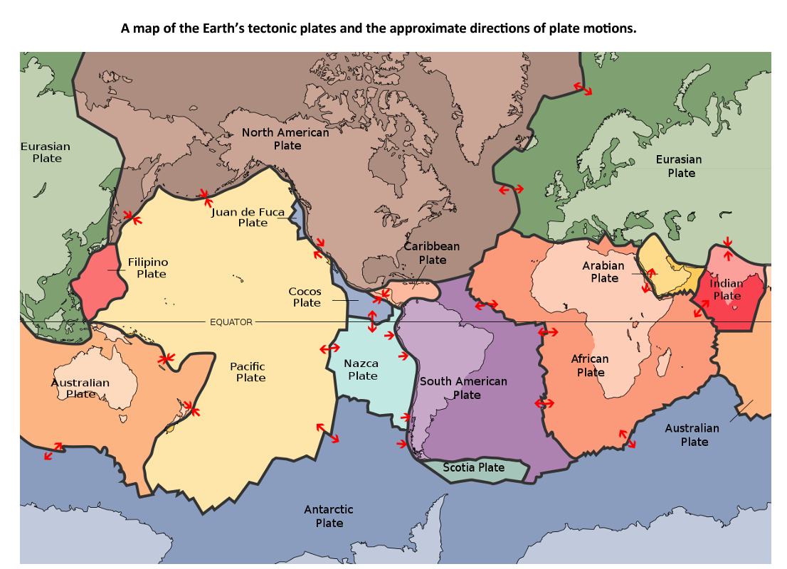 Solved A map of the Earth's tectonic plates and the | Chegg.com