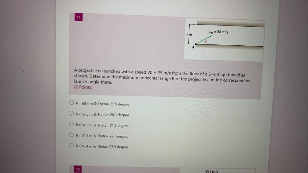 Solved 11 Do = 25 m/s 5 m А A projectile is launched with a | Chegg.com