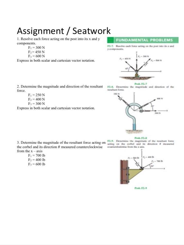 Solved Assignment / Seatwork 1. Resolve each force acting on | Chegg.com