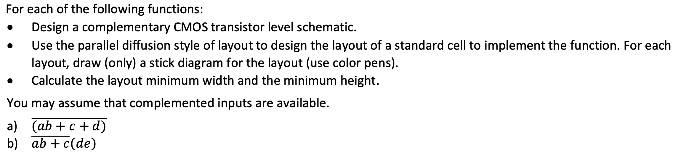 Solved For each of the following functions: Design a | Chegg.com