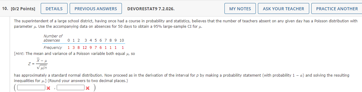 Solved 10. [0/2 Points] DETAILS PREVIOUS ANSWERS DEVORESTAT9 | Chegg.com