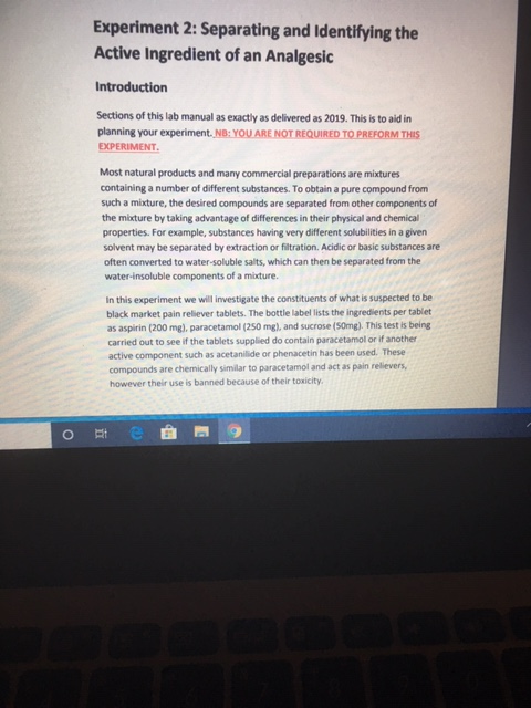 Solved Experiment 2: Separating and Identifying the Active | Chegg.com