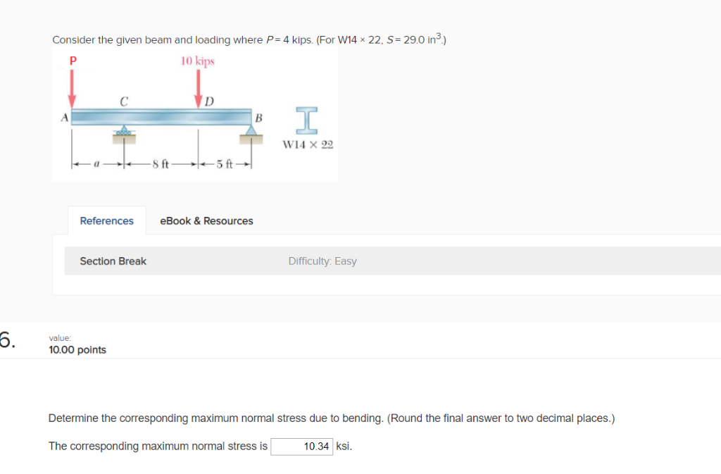 Consider the given beam and loading where P- 4 kips | Chegg.com