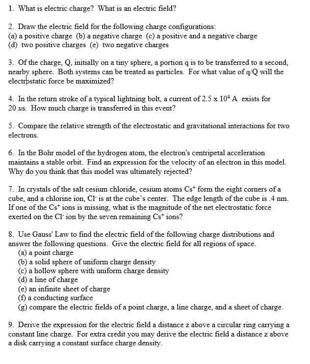 Solved 1. What is electric charge? What is an electric | Chegg.com