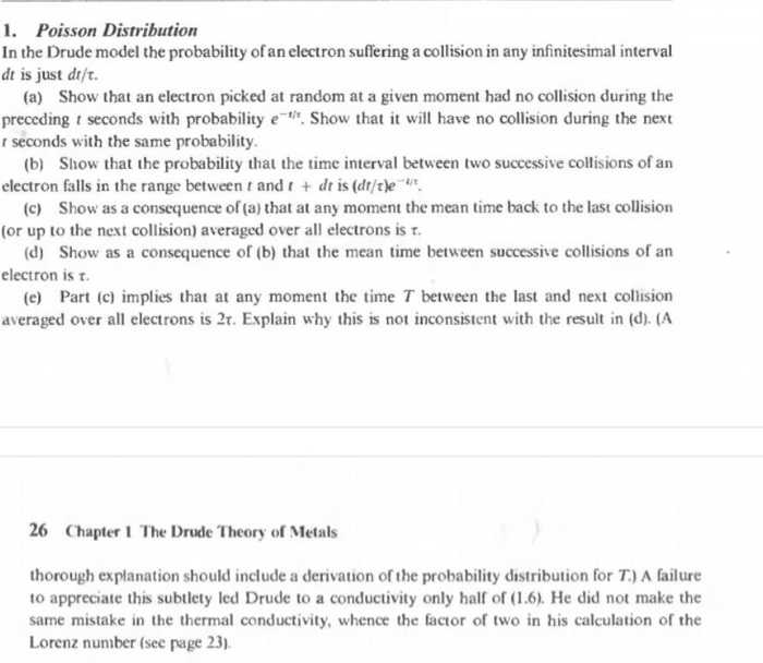 Solved 1. Poisson Distribution In the Drude model the | Chegg.com