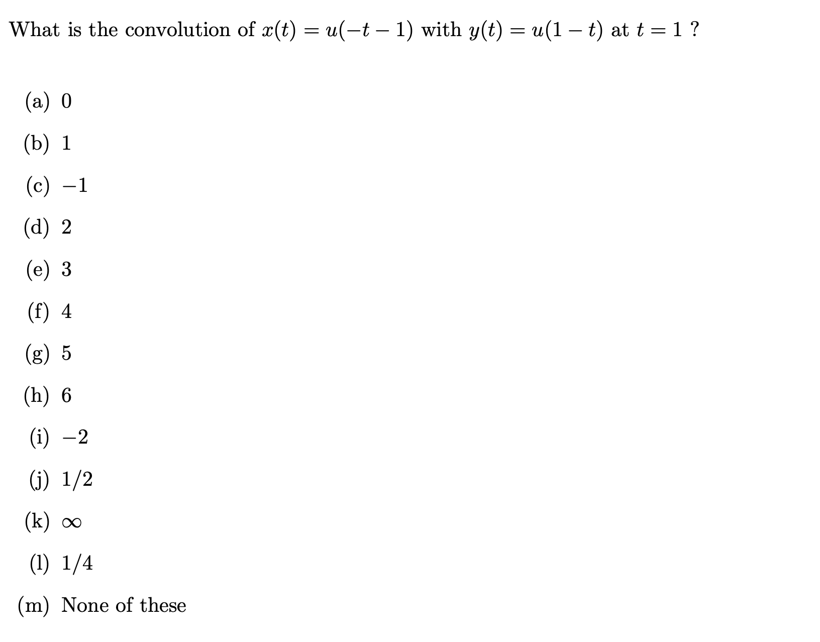 Solved What is the convolution of x(t)=u(−t−1) with | Chegg.com