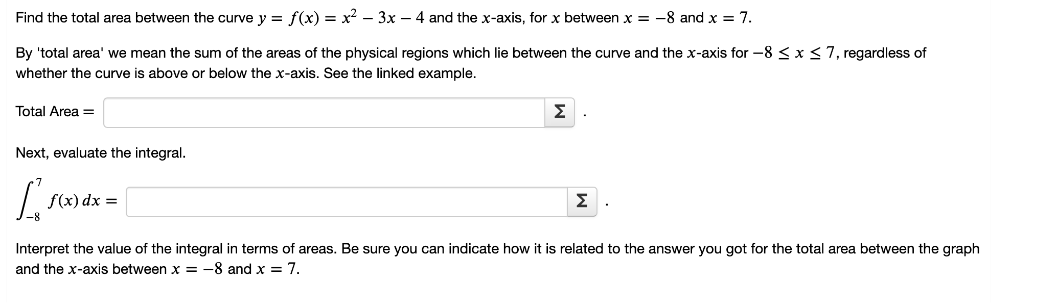 Solved Find The Total Area Between The Curve Y F X X2 3x 4