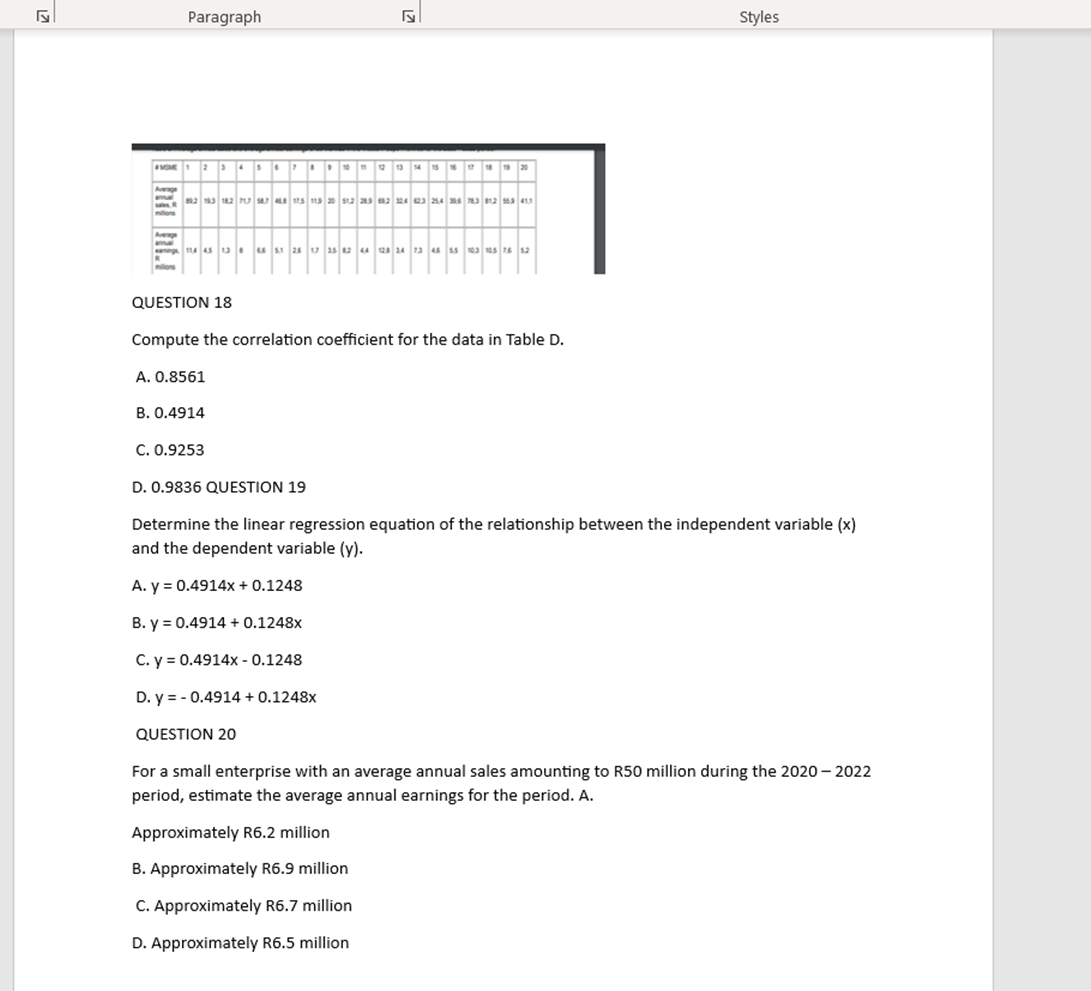 Solved Question 18 Compute The Correlation Coefficient For 5226