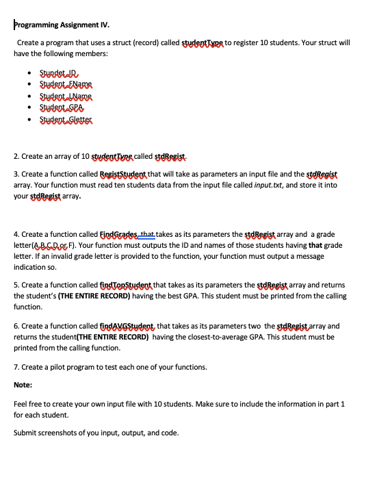 Solved Programming Assignment IV. Create a program that uses | Chegg.com