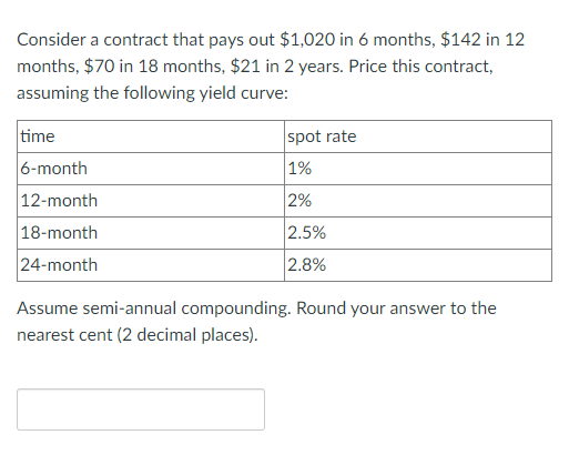 Solved Consider a contract that pays out $1,020 in 6 months, | Chegg.com
