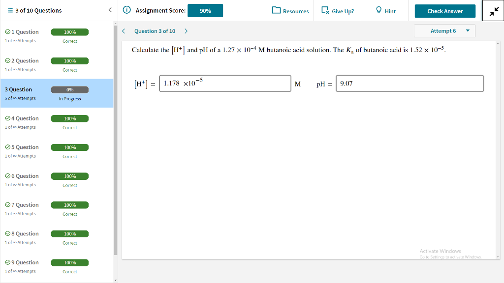Solved 3 of 10 Questions Assignment Score: 90% Resources CX | Chegg.com