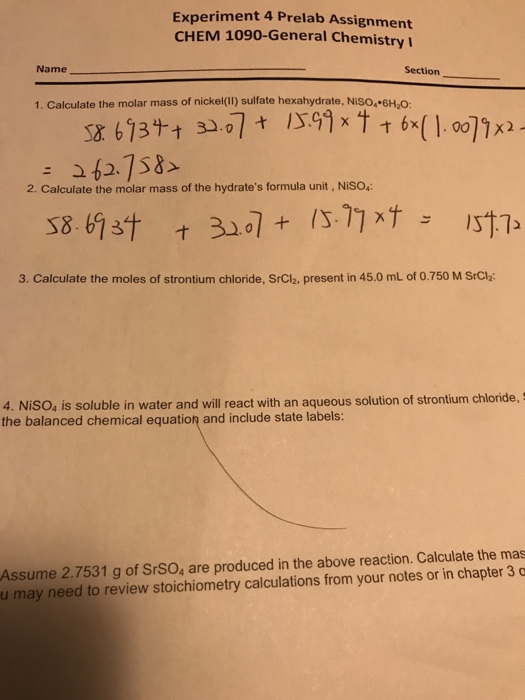 Solved Experiment 4 Prelab Assignment CHEM 1090-General | Chegg.com