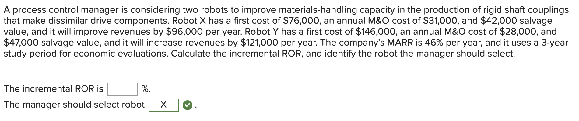 Solved A process control manager is considering two robots | Chegg.com