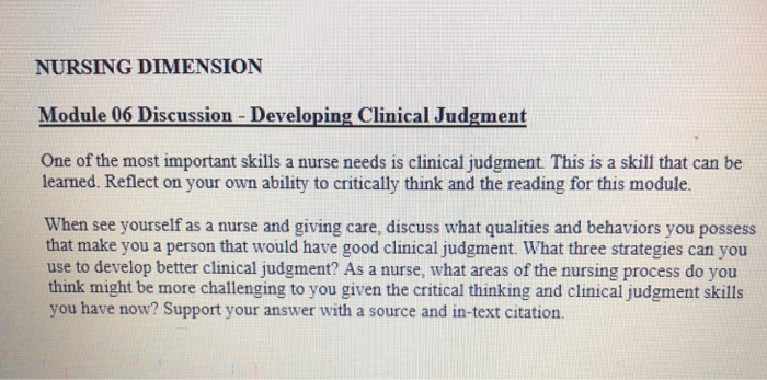 Solved NURSING DIMENSION Module 06 Discussion- Developing | Chegg.com