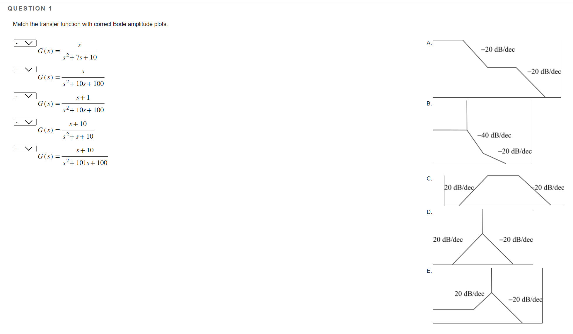 Solved QUESTION 1Match the transfer function with correct | Chegg.com