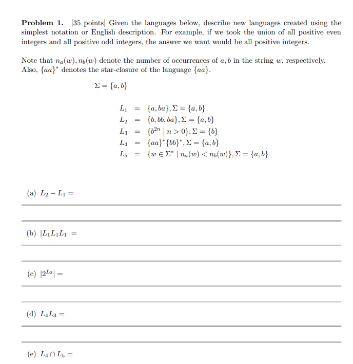 Solved Given the languages below, describe new languages | Chegg.com