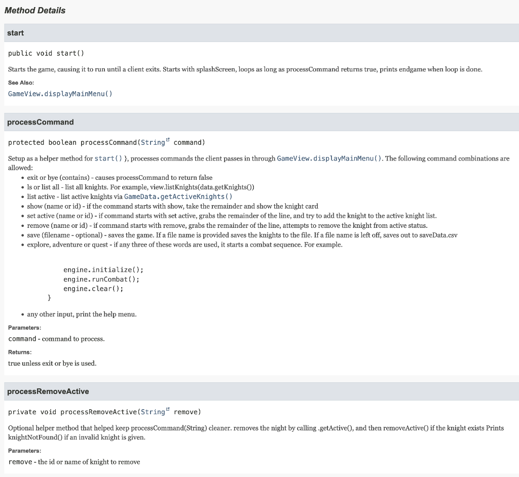 Solved public void start() Starts the game, causing it to | Chegg.com