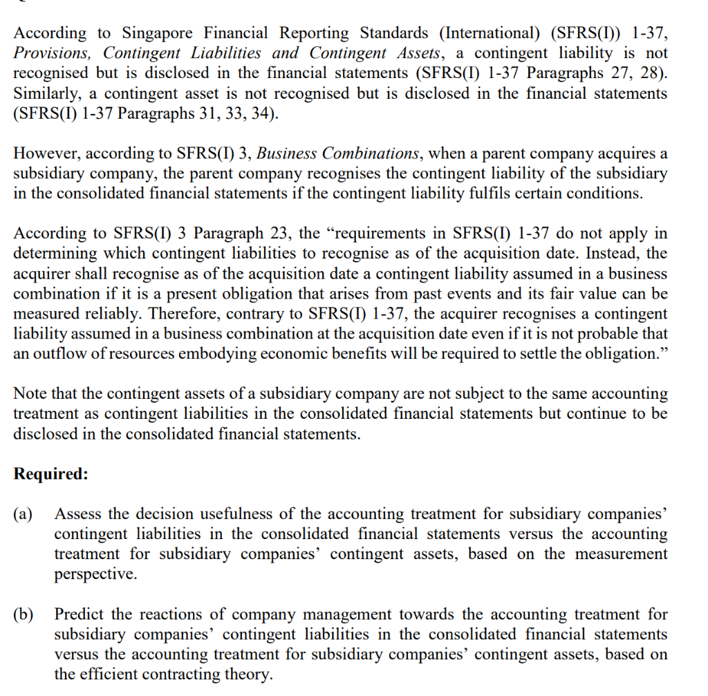 According to Singapore Financial Reporting Standards | Chegg.com