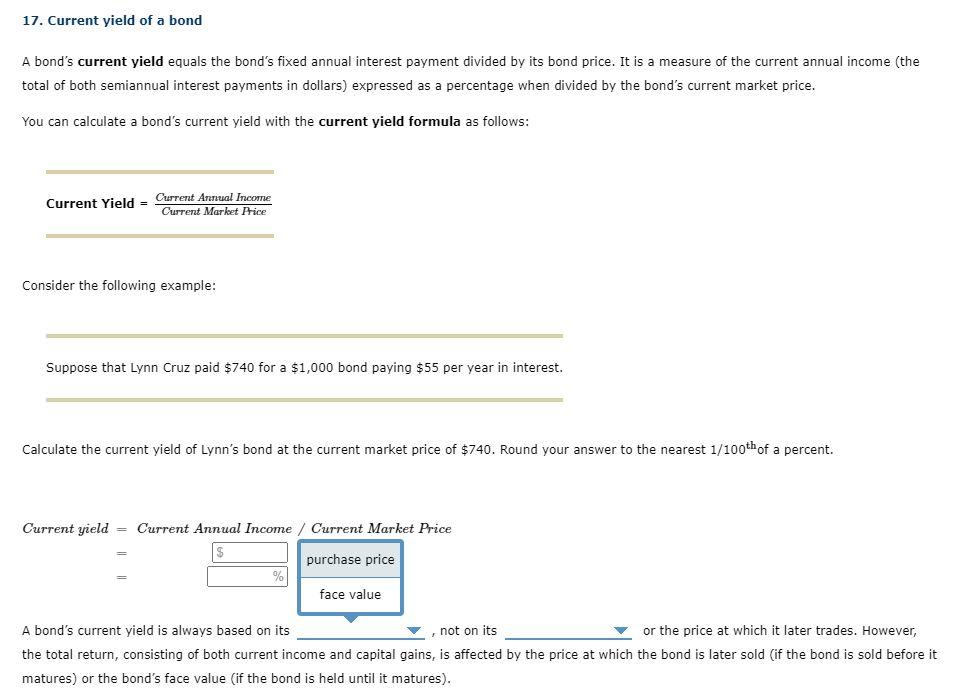 Solved 17. Current yield of a bond A bond's current yield | Chegg.com