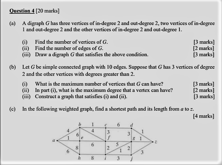 Solved Question 4 [20 marks] (a) A digraph G has three | Chegg.com