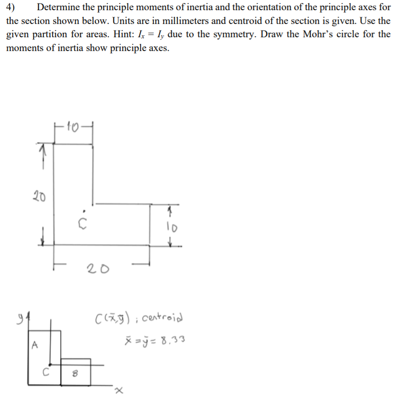 Solved 4) Determine the principle moments of inertia and the | Chegg.com