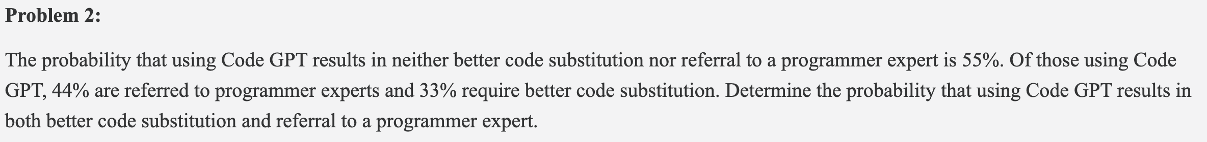Solved Problem 2:The probability that using Code GPT results | Chegg.com