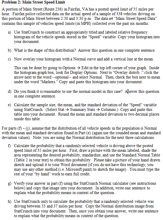Problem 2: Main Street Speed Limit A portion of Main | Chegg.com
