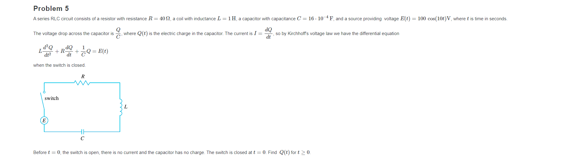 Solved Problem 5 A series RLC circuit consists of a resistor | Chegg.com