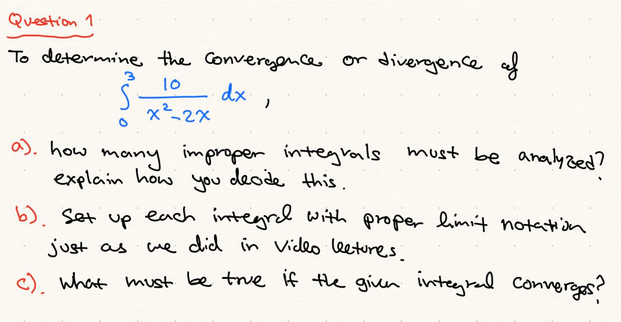 Question 1To determine the convergence or divergence | Chegg.com