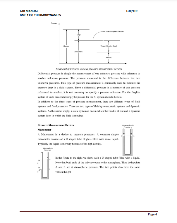 LUC/FOE LAB MANUAL BME 1133 THERMODYNAMICS Experiment | Chegg.com