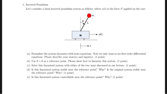 Solved 1. Inverted Pendulum Let's consider a ideal inverted | Chegg.com
