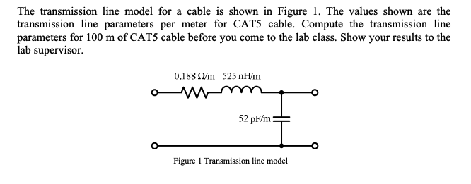 Solved The transmission line model for a cable is shown in | Chegg.com