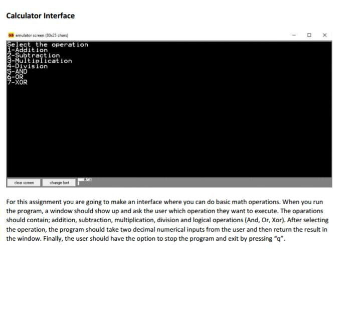 Calculator Interface ฉฉ emulator screen 5 chan Select | Chegg.com