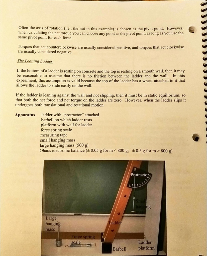 Solved Experiment 12 THE LEANING LADDER A ladder leaning | Chegg.com