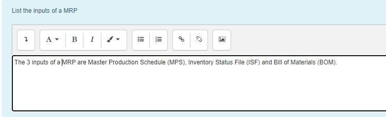 Solved List the inputs of a MRP A=B∣I The 3 inputs of a MRP | Chegg.com