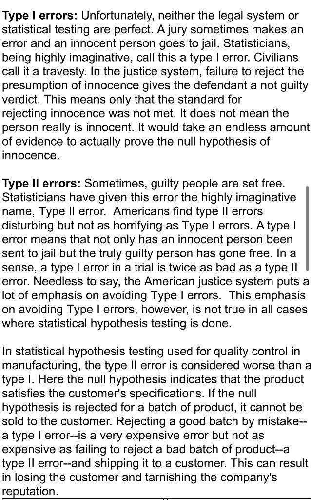 Type I errors: Unfortunately, neither the legal | Chegg.com