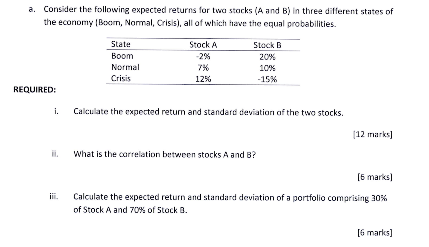 Solved a. Consider the following expected returns for two | Chegg.com